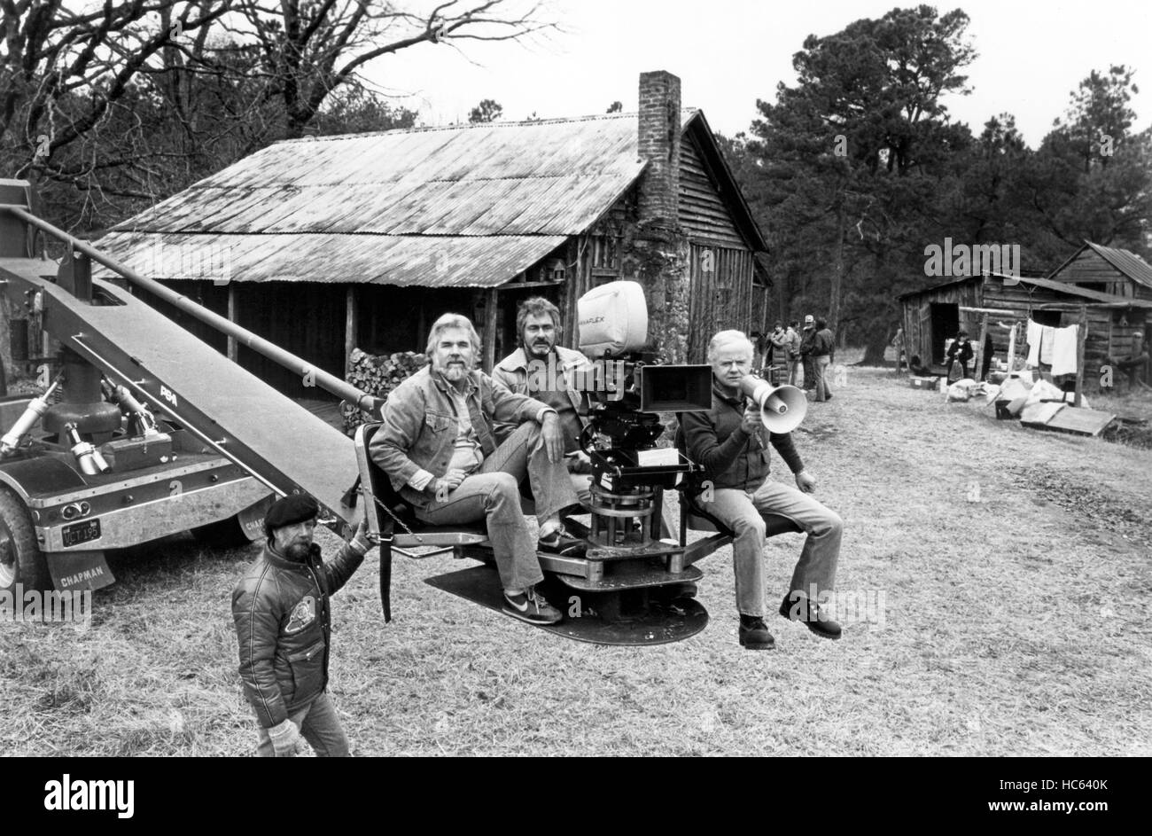SIX PACK, Kenny Rogers (left), director Daniel Petrie (right), on set ...