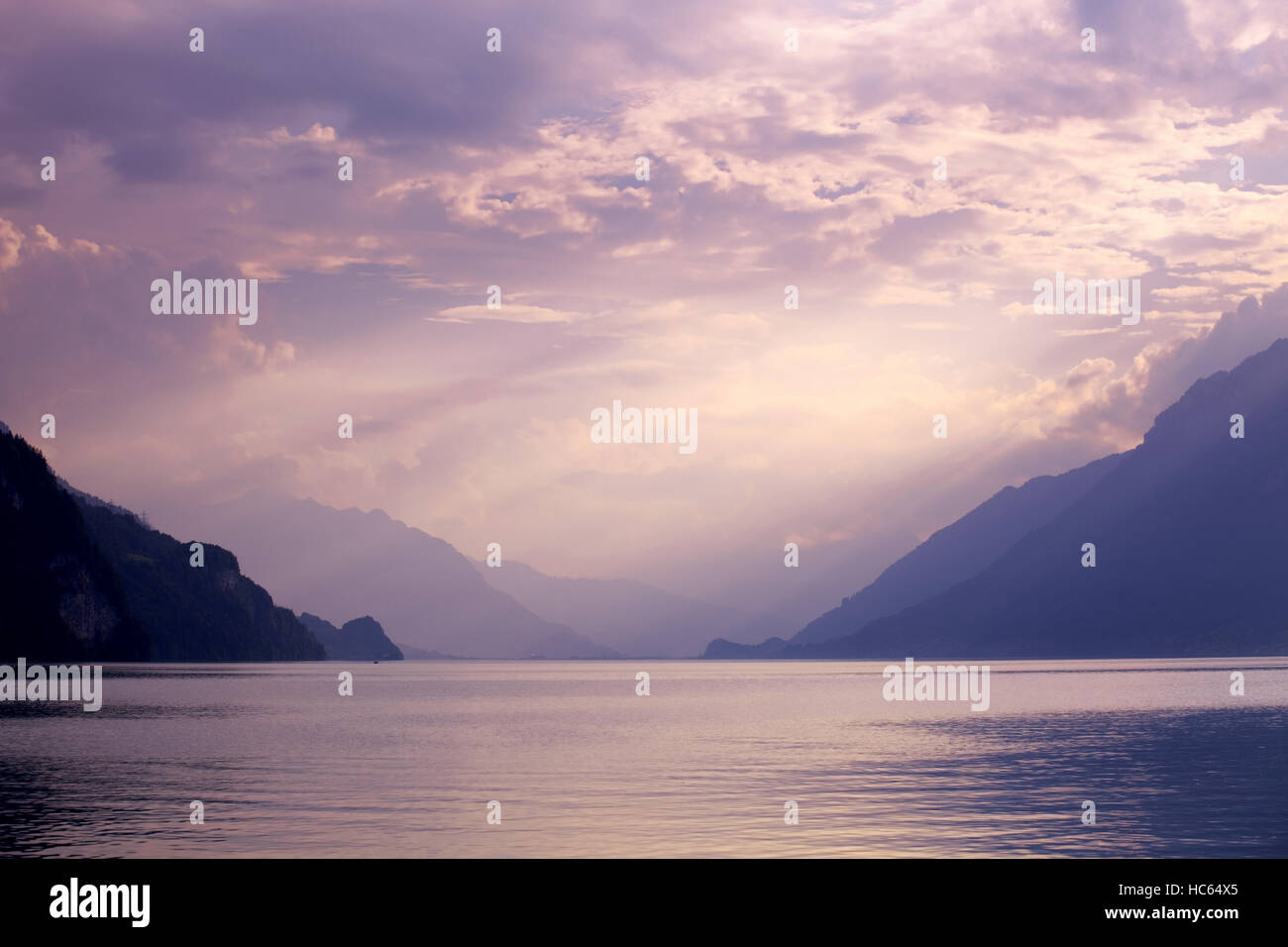 swiss lake at sunset in brienz, Switzerland Stock Photo - Alamy