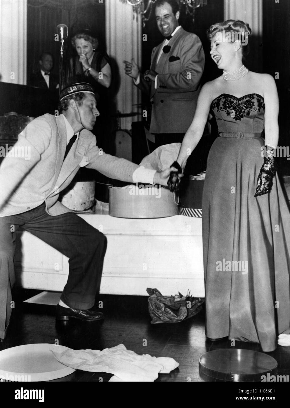 A SONG IS BORN, Danny Kaye and Virginia Mayo goof around on the set ...