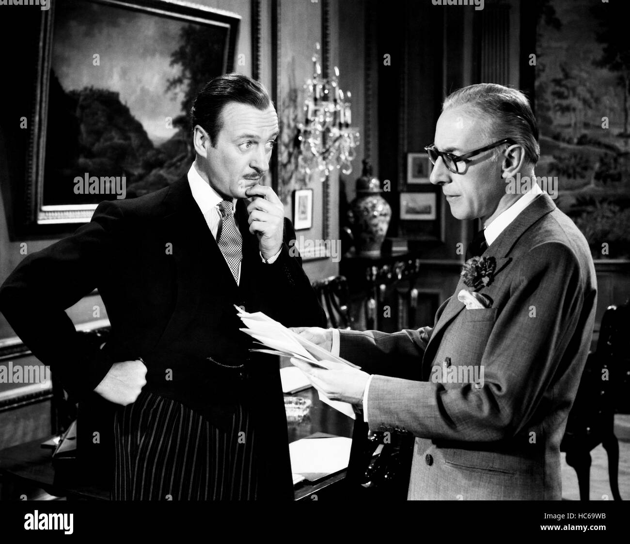 THE SILKEN AFFAIR, from left, David Niven, Wilfred Hyde-White, 1956 ...