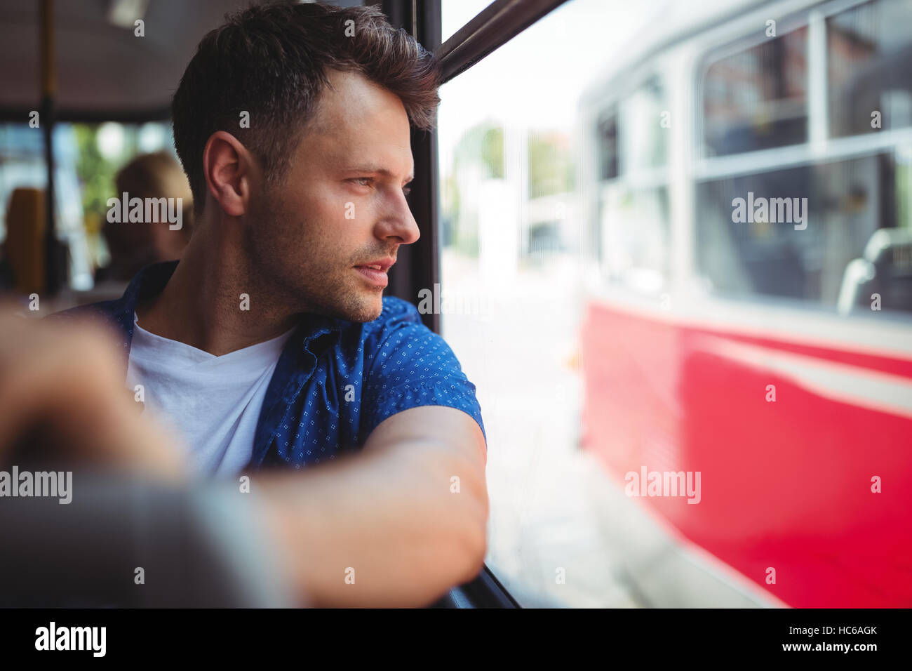 Man traveling in bus Stock Photo - Alamy