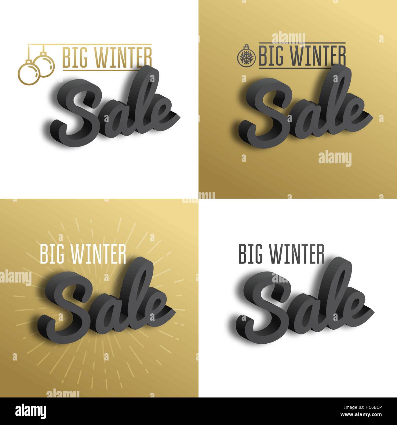 Big winter sale. Set the 3D text on gold background. Vector Stock ...