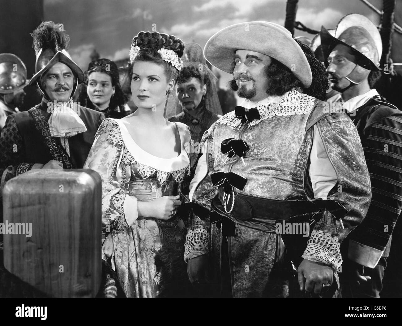 THE SPANISH MAIN, foreground from left: Antonio Moreno, Maureen O'Hara ...
