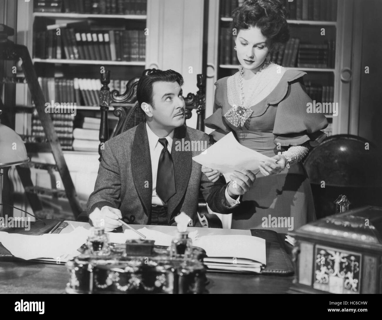THE SPIRAL STAIRCASE, from left: George Brent, Rhonda Fleming, 1946 ...