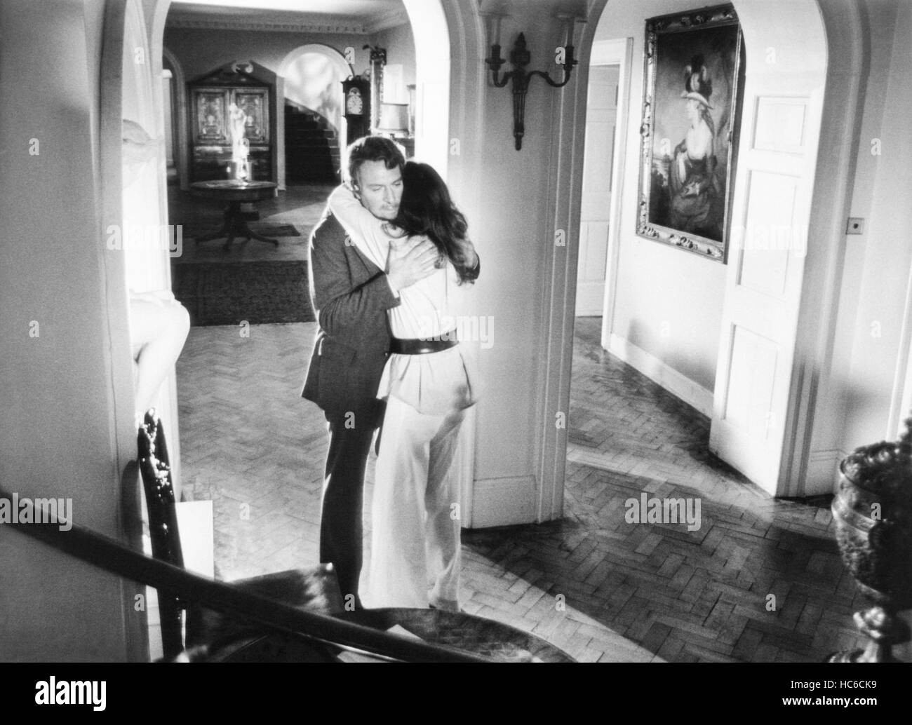 THE SPIRAL STAIRCASE, Christopher Plummer, embracing Jacqueline Bisset ...