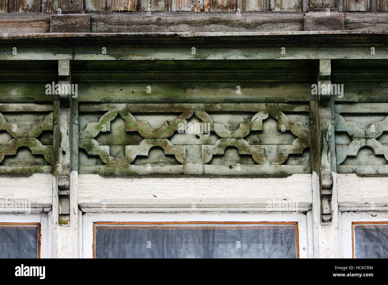 artsy decor trim and classic old wooden house. triangular patterns wood ...