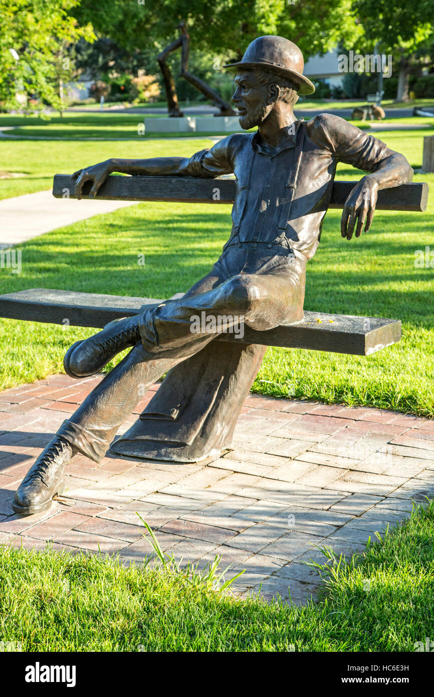Man on bench sculpture, by Robert McDermott, Benson Sculpture Garden ...