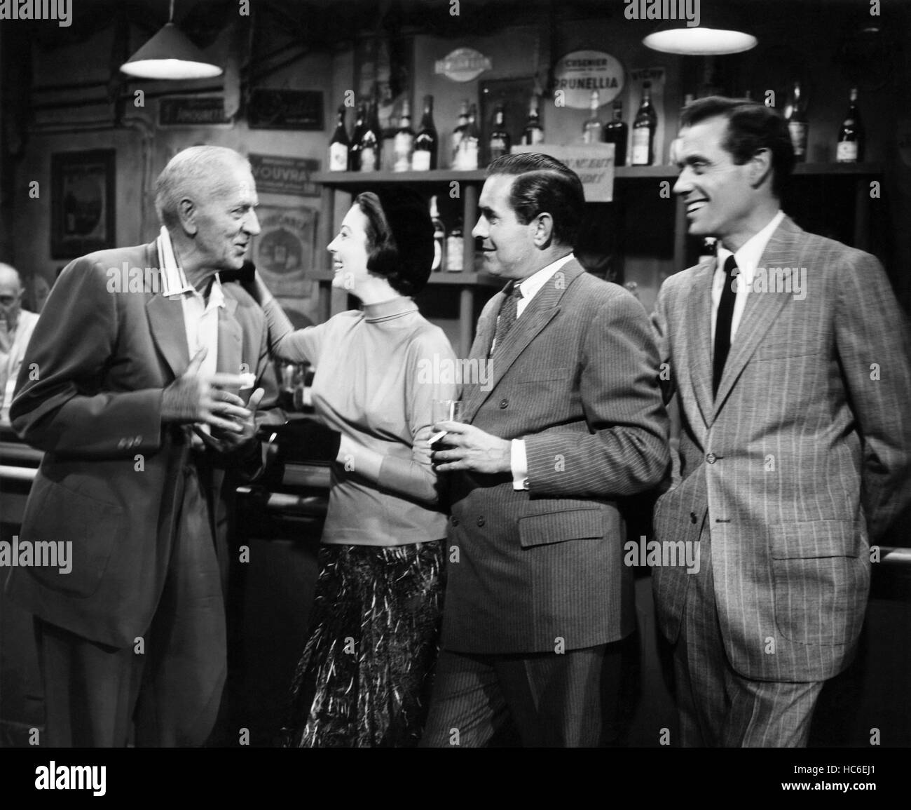 THE SUN ALSO RISES, from left, director Henry King, Ava Gardner, Tyrone Power, Mel Ferrer, 1957 ...