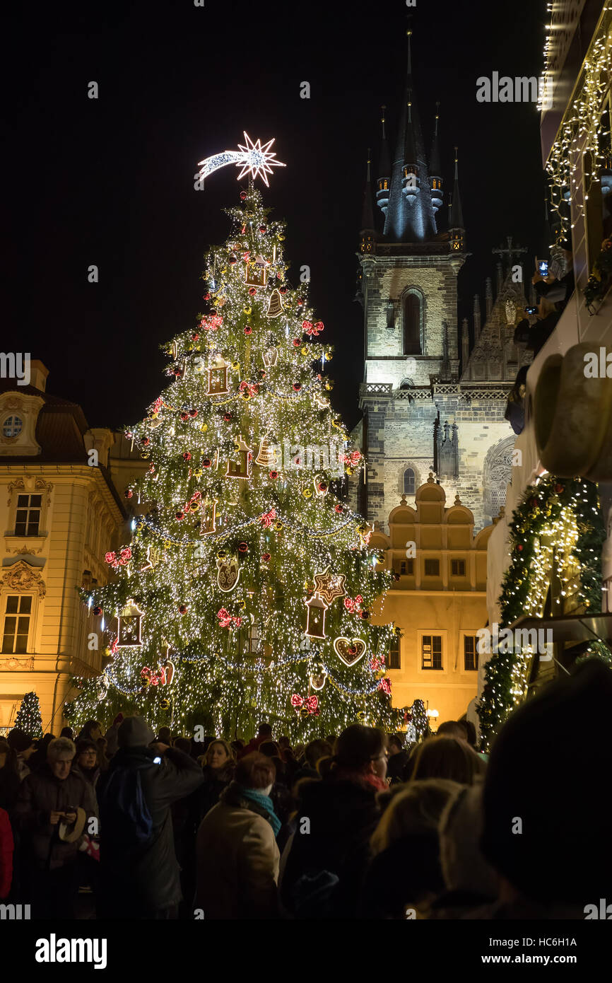 PRAGUE - December 3: Night scene of Old Town Square with the Christmas ...