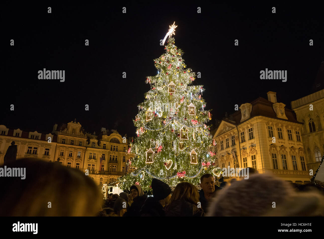 PRAGUE - December 3: Night scene of Old Town Square with the Christmas ...