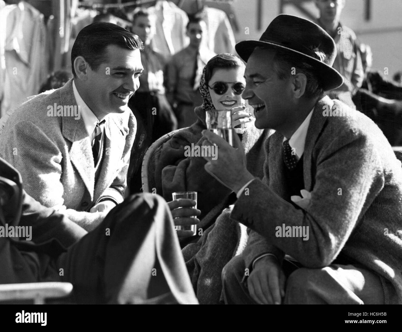 TEST PILOT, Clark Gable, Myrna Loy, director Victor Fleming on set ...