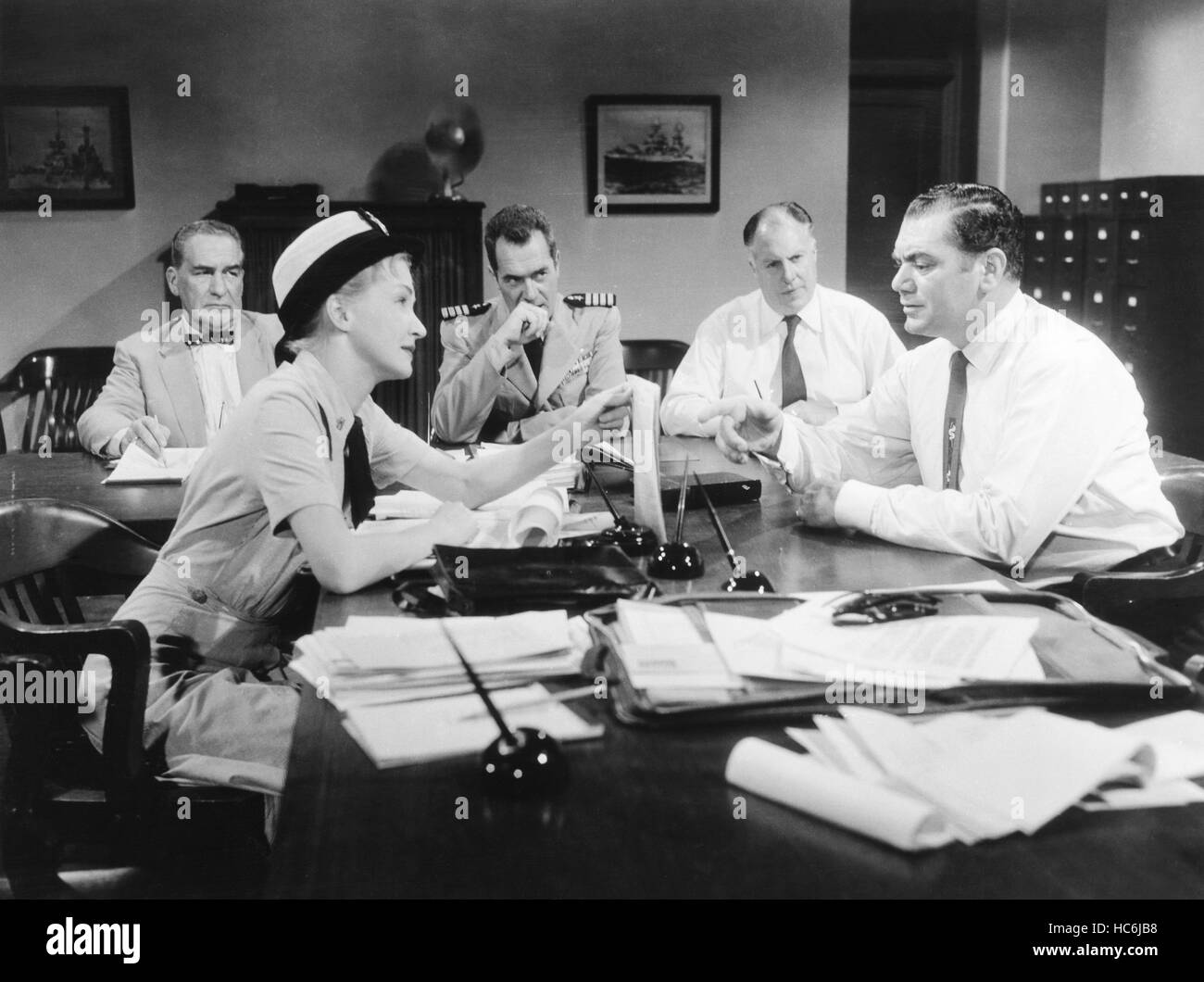 THREE BRAVE MEN, front from left: Nina Foch, Ernest Borgnine, Frank ...