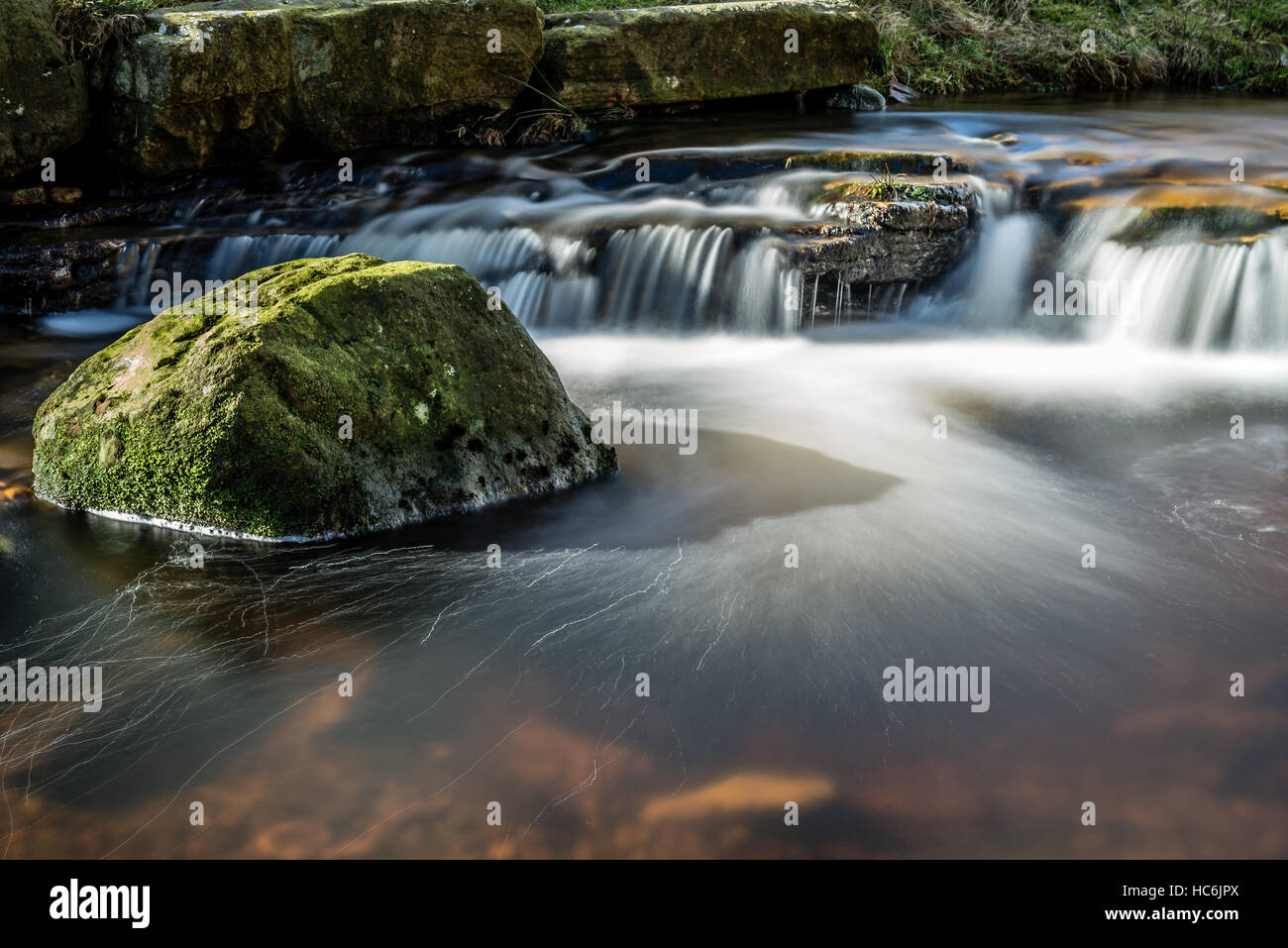 Waterfall and rocks in stream on Marsden Moor, Huddersfield, West ...