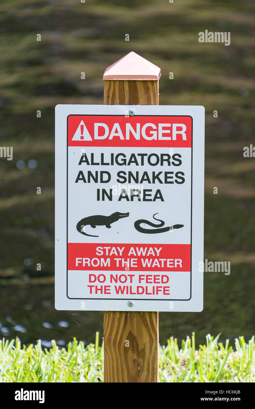 Alligator and Snakes Warning sign Stock Photo - Alamy