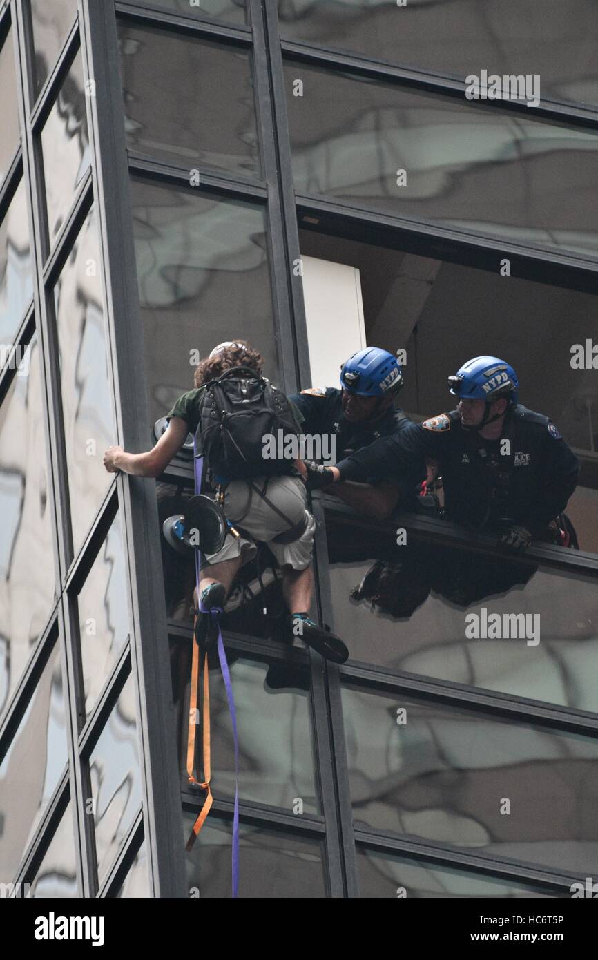 Trump supporter climbs Trump Tower in New York Featuring: View Where ...