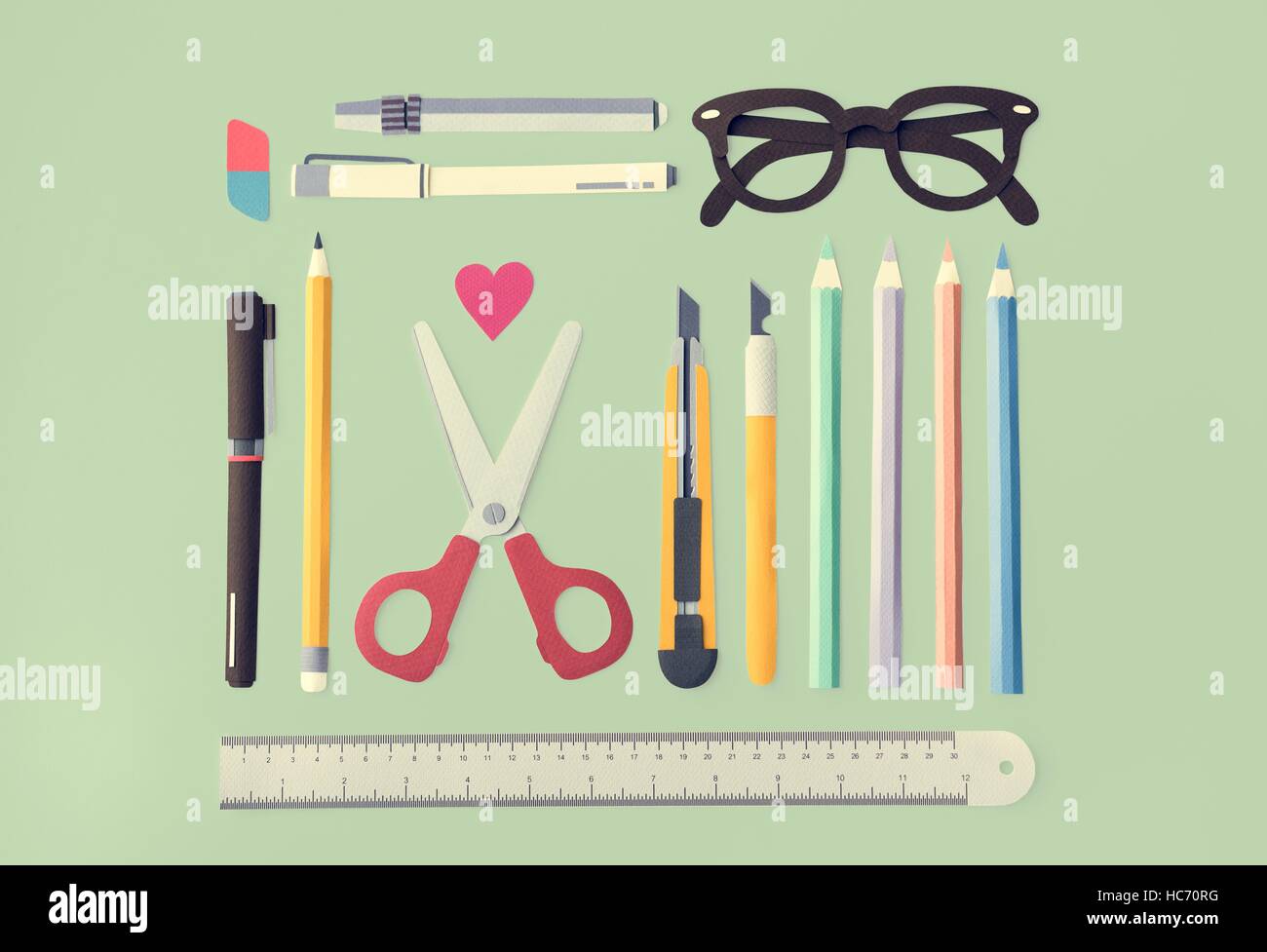 Pen Color Pencil Scissor Eraser Ruler Eyeglasses Concept Stock Photo ...