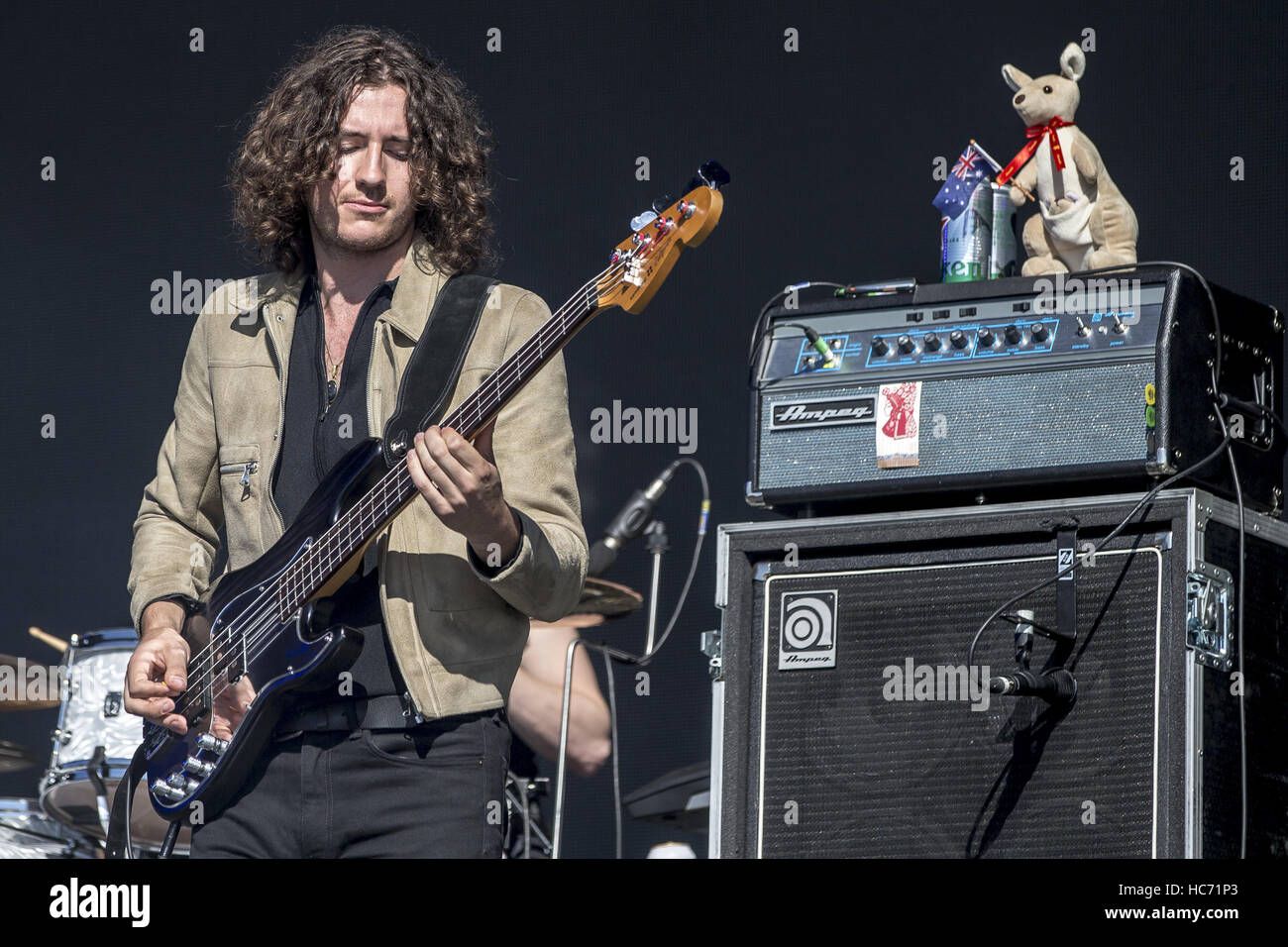 Charlie Salt on stage as Blossoms play the 2016 Boardmasters surf and ...