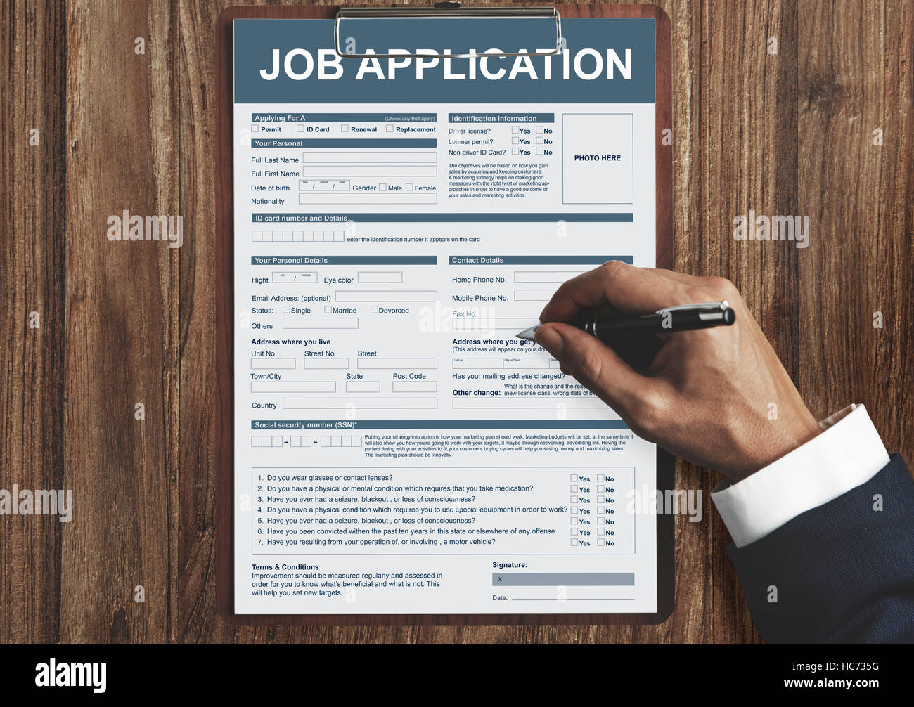 Job Application Hiring Document Form Concept Stock Photo - Alamy