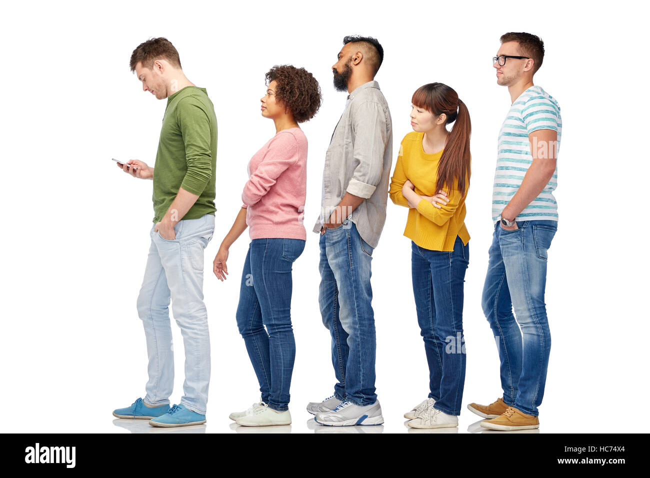 group of people in queue with smartphone Stock Photo - Alamy