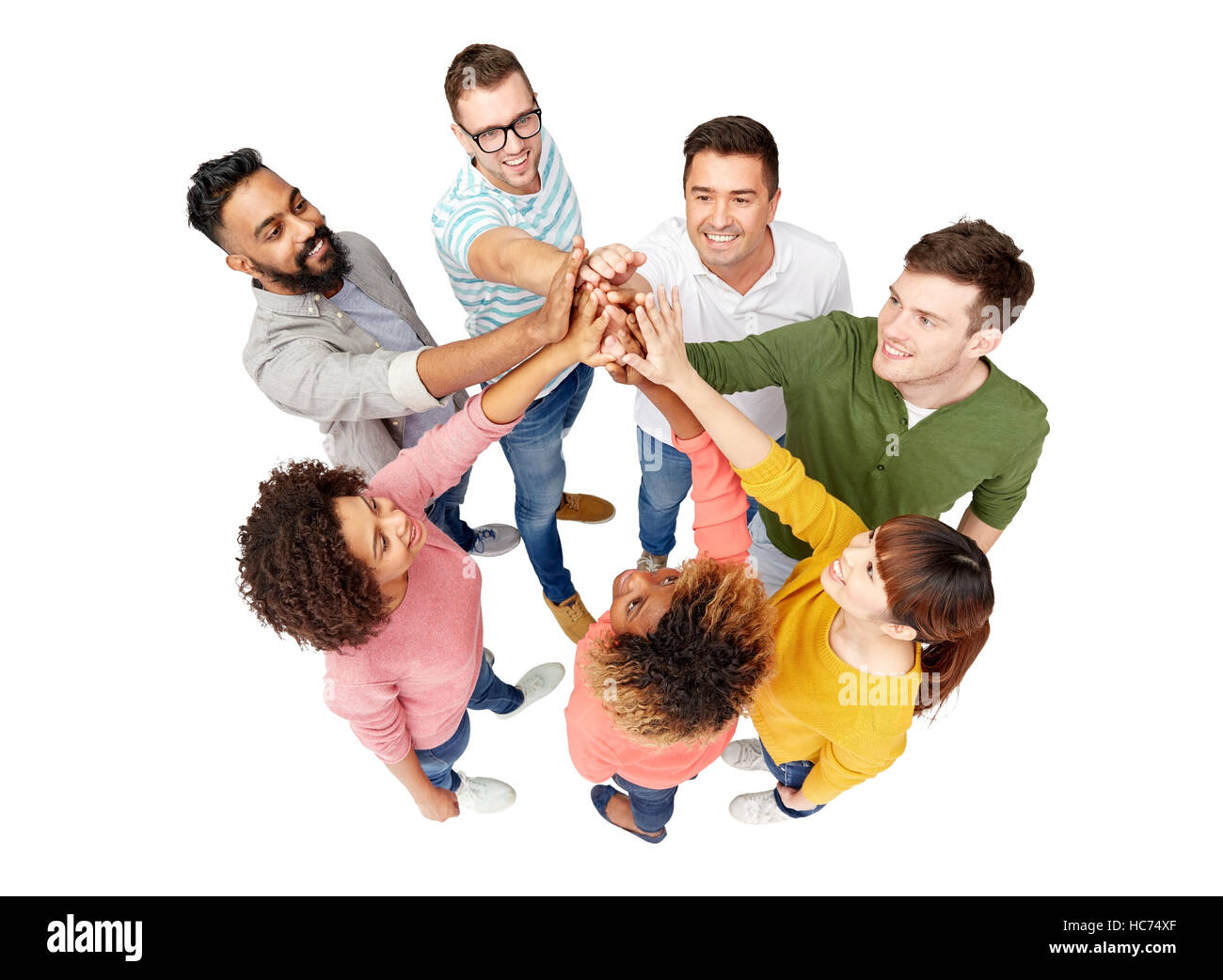 international group of people making high five Stock Photo - Alamy