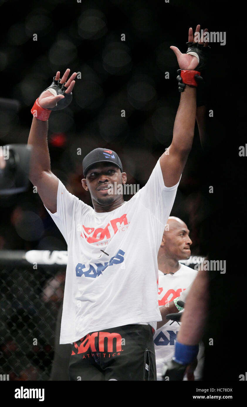 UFC fighter Jon Jones celebrates his victory over Vladimir Matyushenko ...