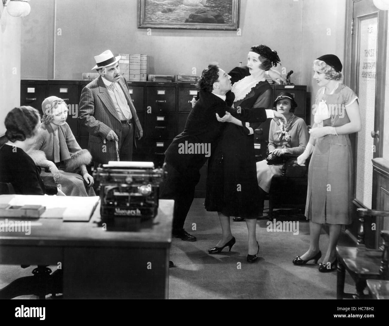 SPEAK EASILY, Henry Armetta (with cane), Buster Keaton, Hedda Hopper ...
