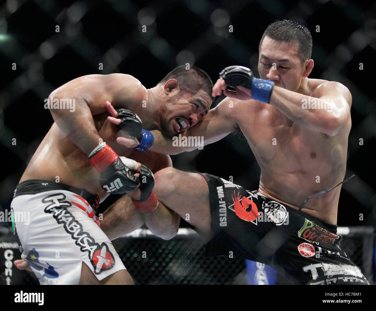 UFC fighter Mark Munoz, left, fights Yushin Okami at UFC-Live: Jones vs ...