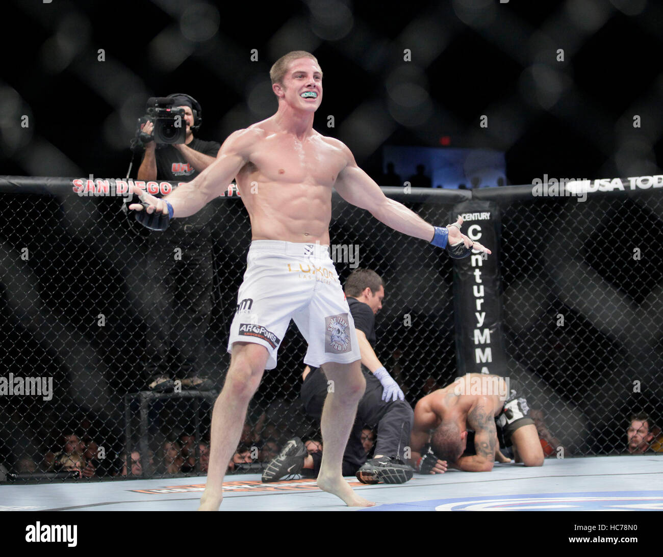 UFC fighter Matthew Riddle celebrates his victory over DaMarques ...