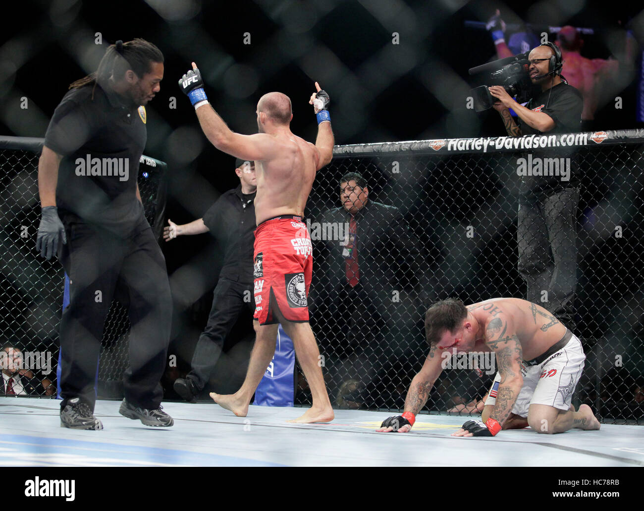UFC fighter Igor Pokrajac, left, celebrates his victory over James ...