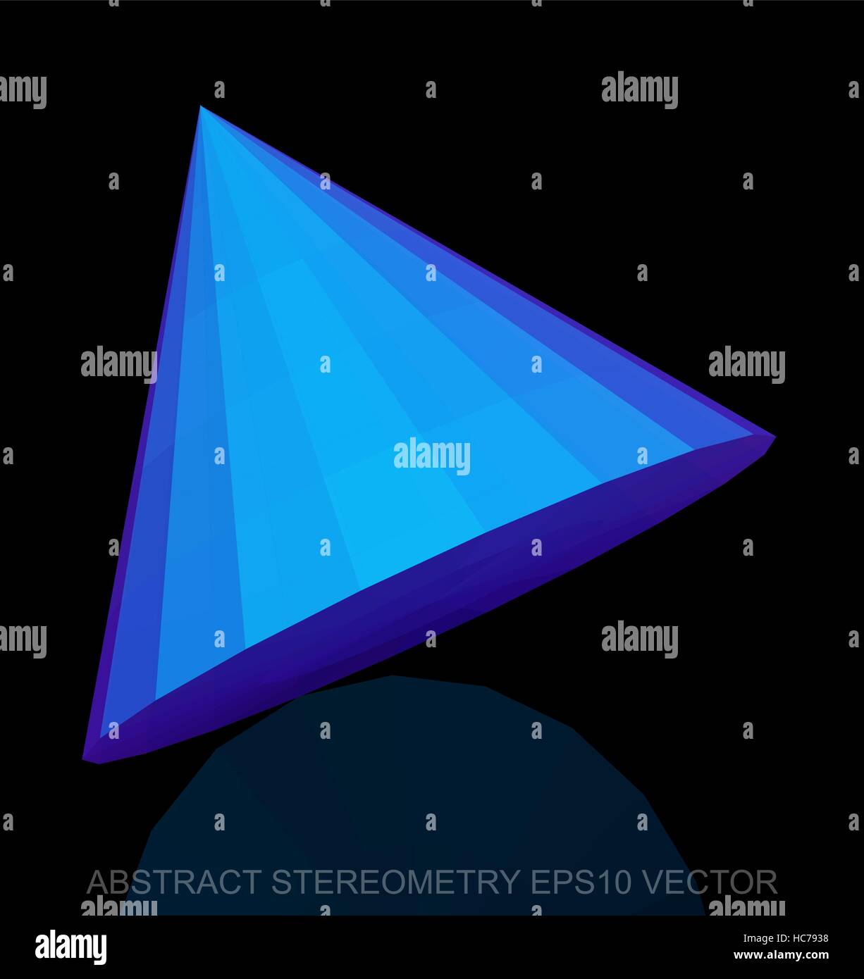 Abstract stereometry: low poly Blue Cone. 3D polygonal object, EPS 10 ...