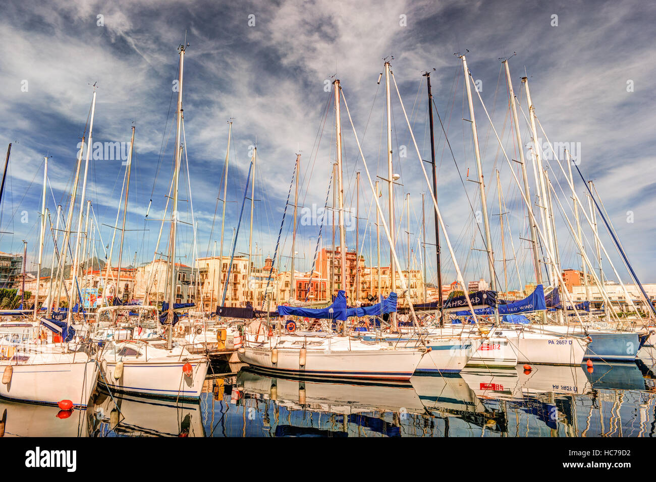 Boats and yachts parked in La Cala bay, old port in Palermo Stock Photo ...