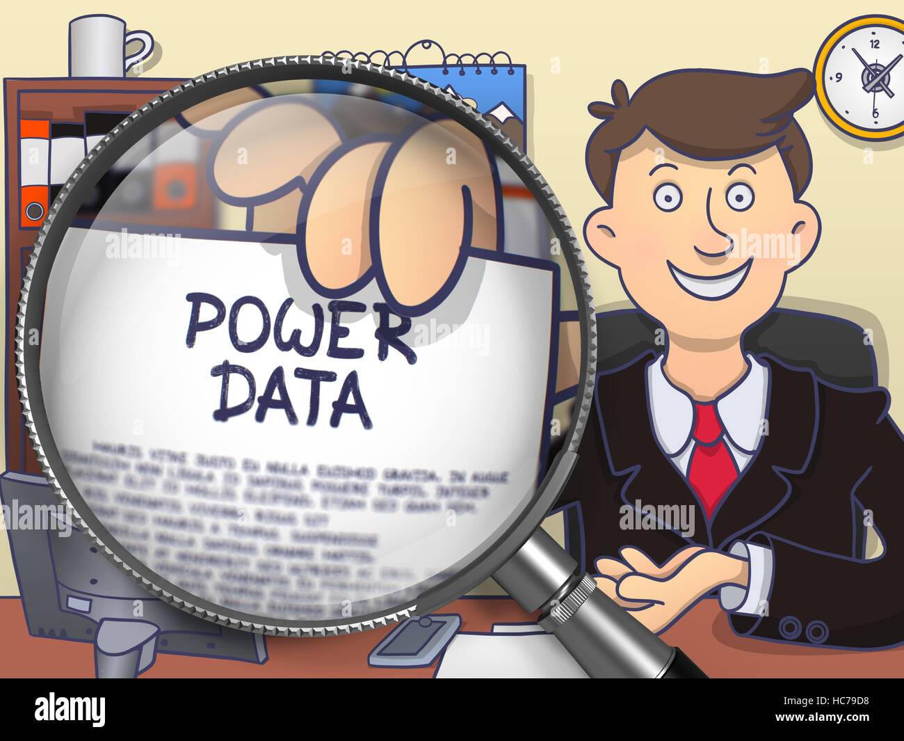Power Data through Magnifier. Doodle Style Stock Photo - Alamy