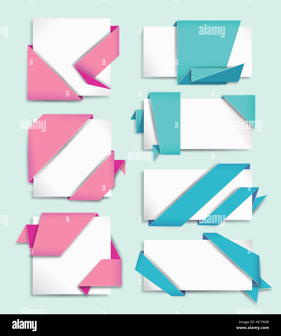 Various label stickers with folded ribbons Stock Photo - Alamy