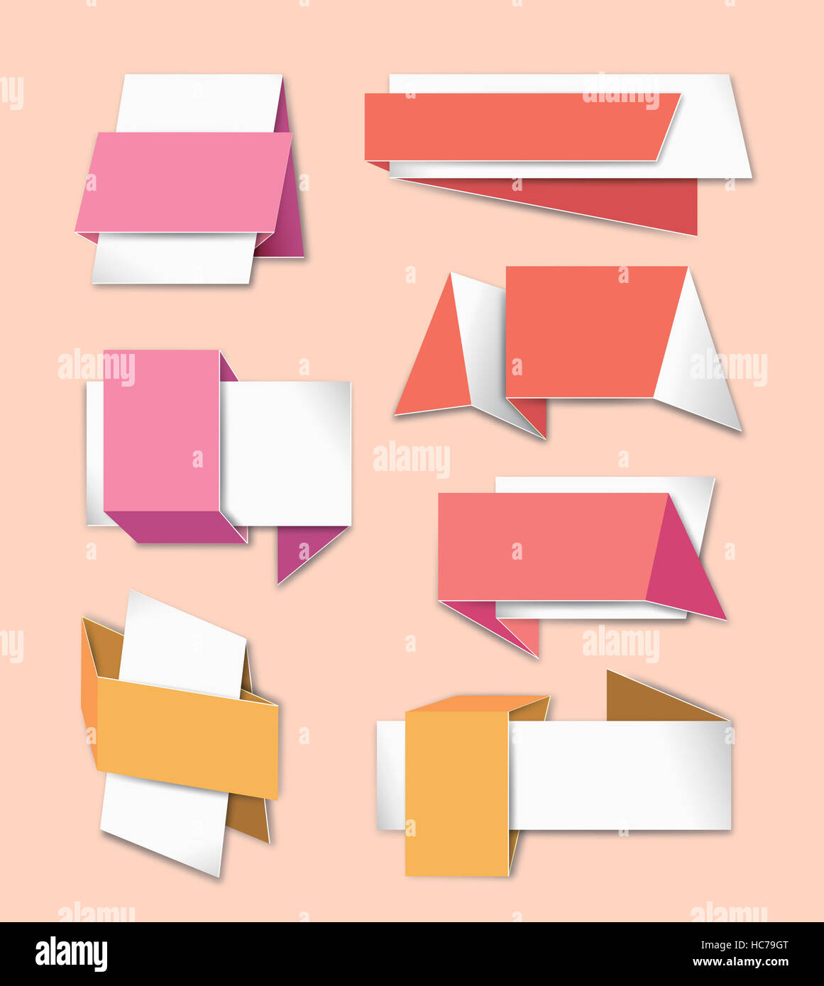 Various label stickers with folded ribbons Stock Photo - Alamy