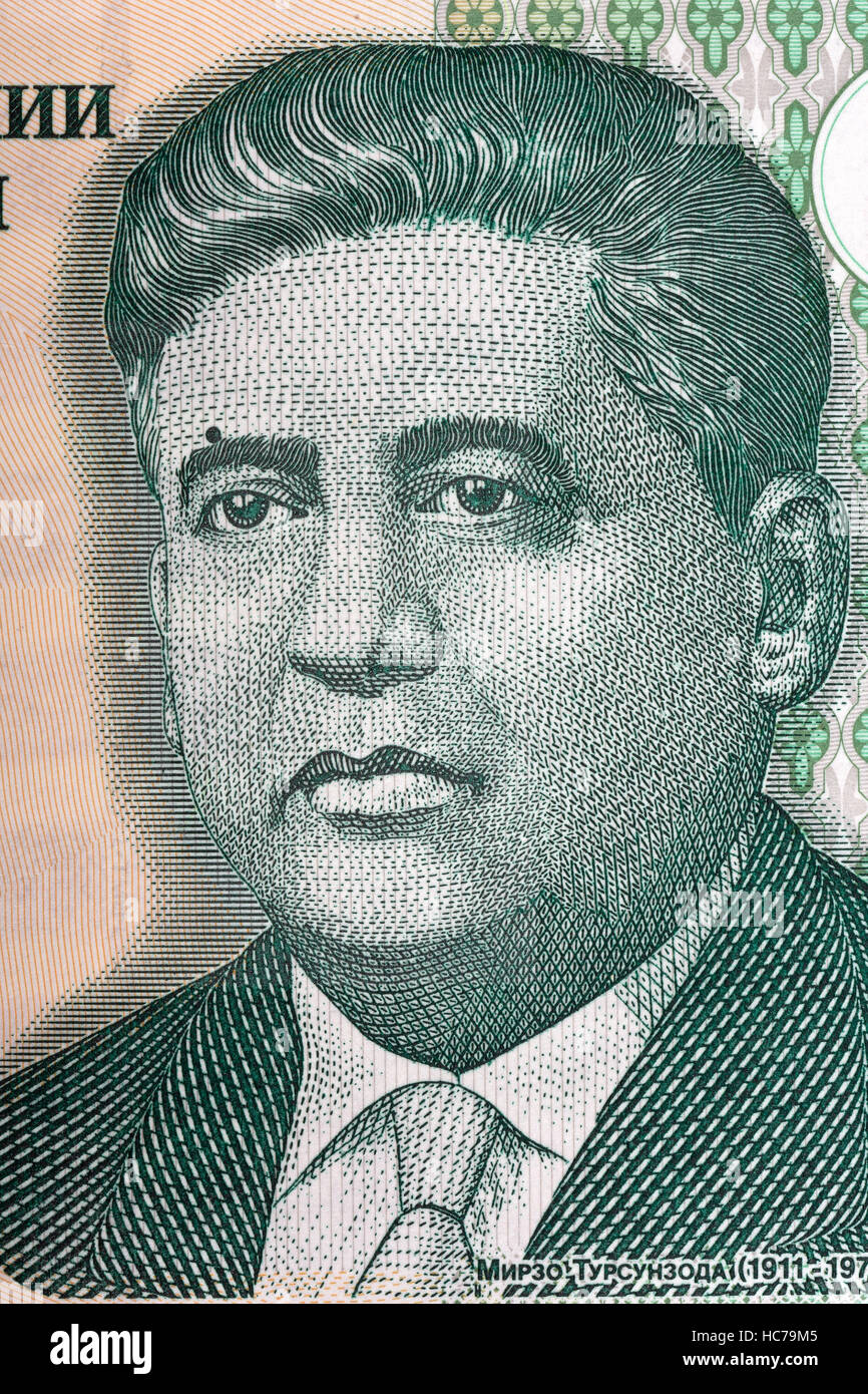 Mirzo Tursunzoda portrait from Tajikistan money - one somoni Stock ...