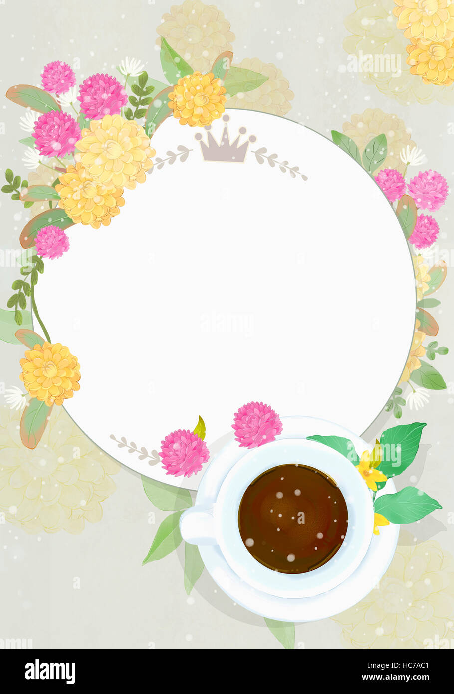 Frame with flowers and coffee Stock Photo - Alamy