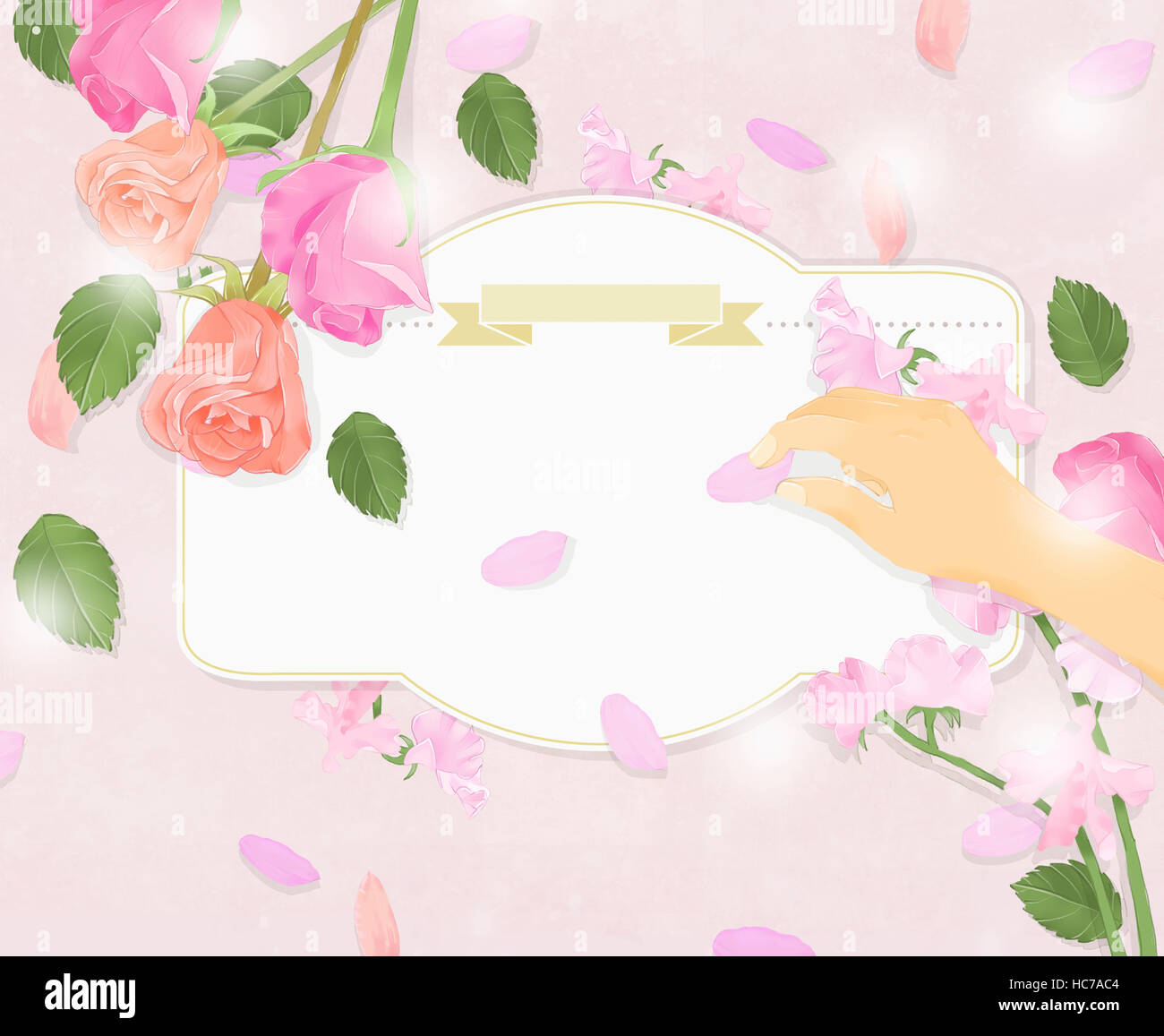 Hand touching a frame with flowers Stock Photo - Alamy