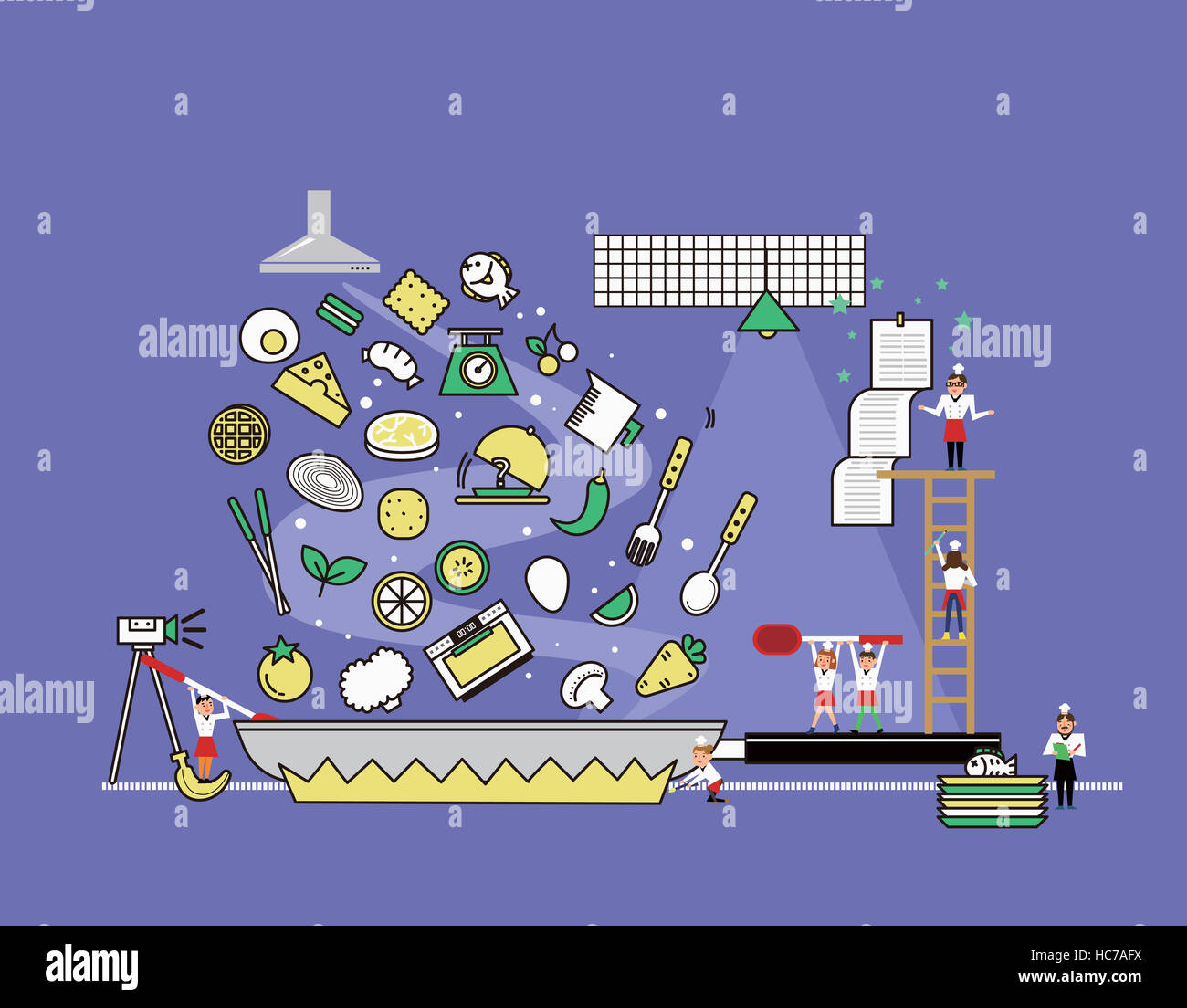 Line illustration of people cooking Stock Photo - Alamy