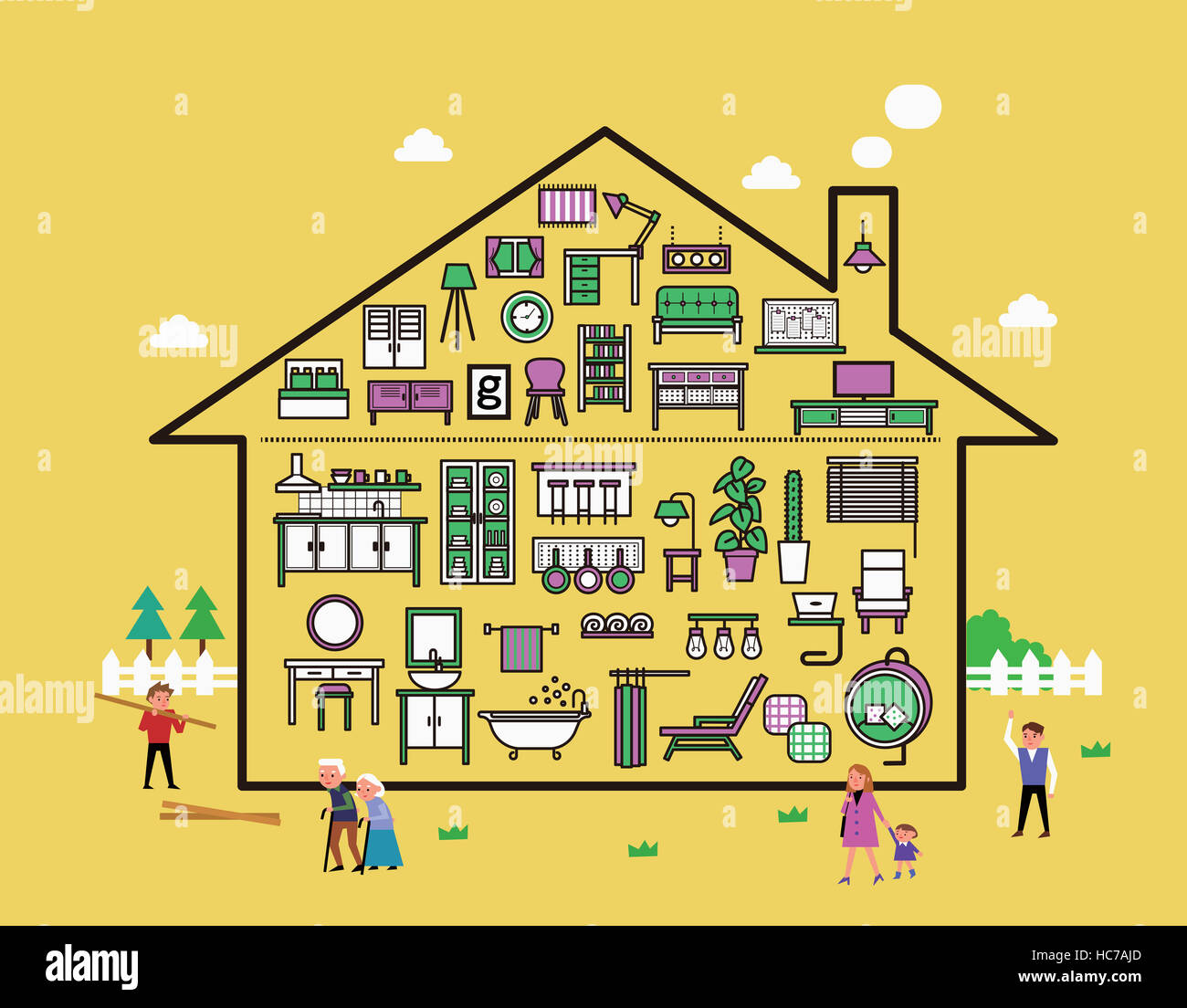 Icons related to home interior Stock Photo - Alamy
