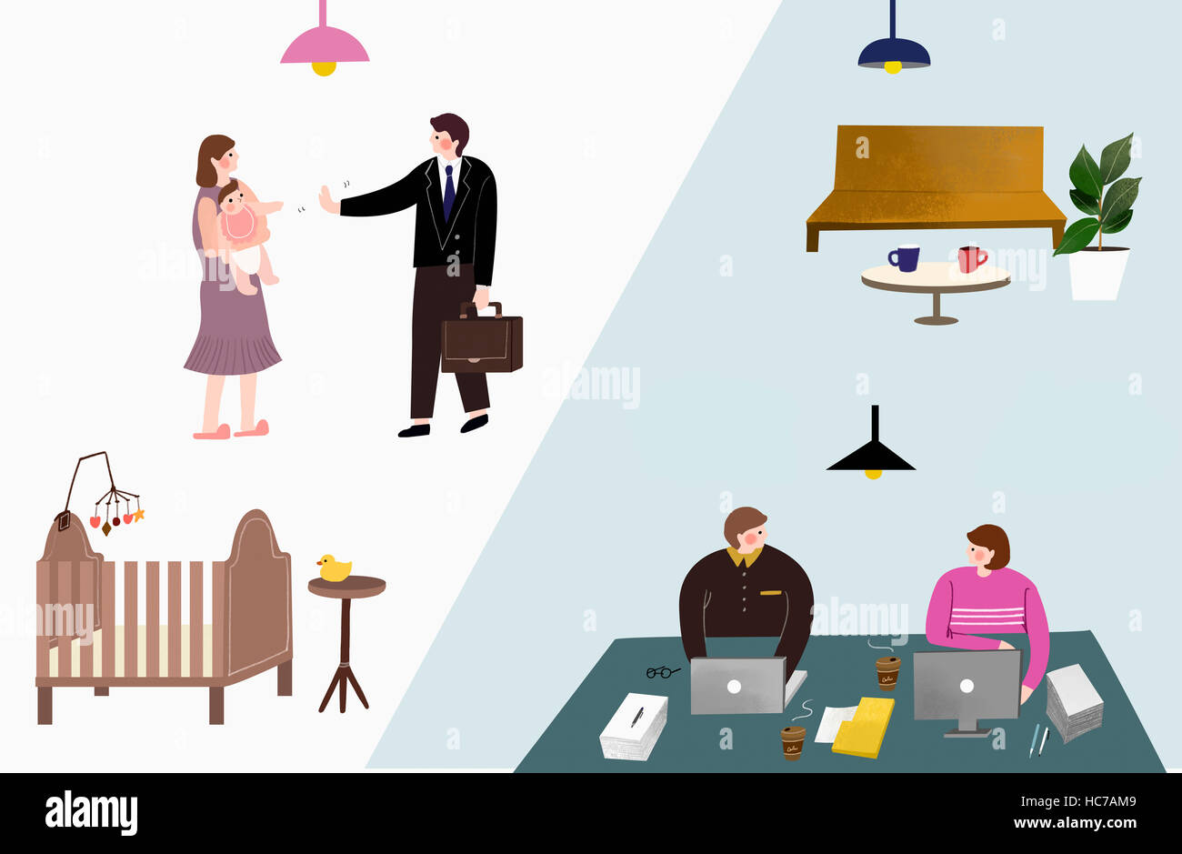 Contrasting lifestyle of family with baby and DINK Stock Photo - Alamy