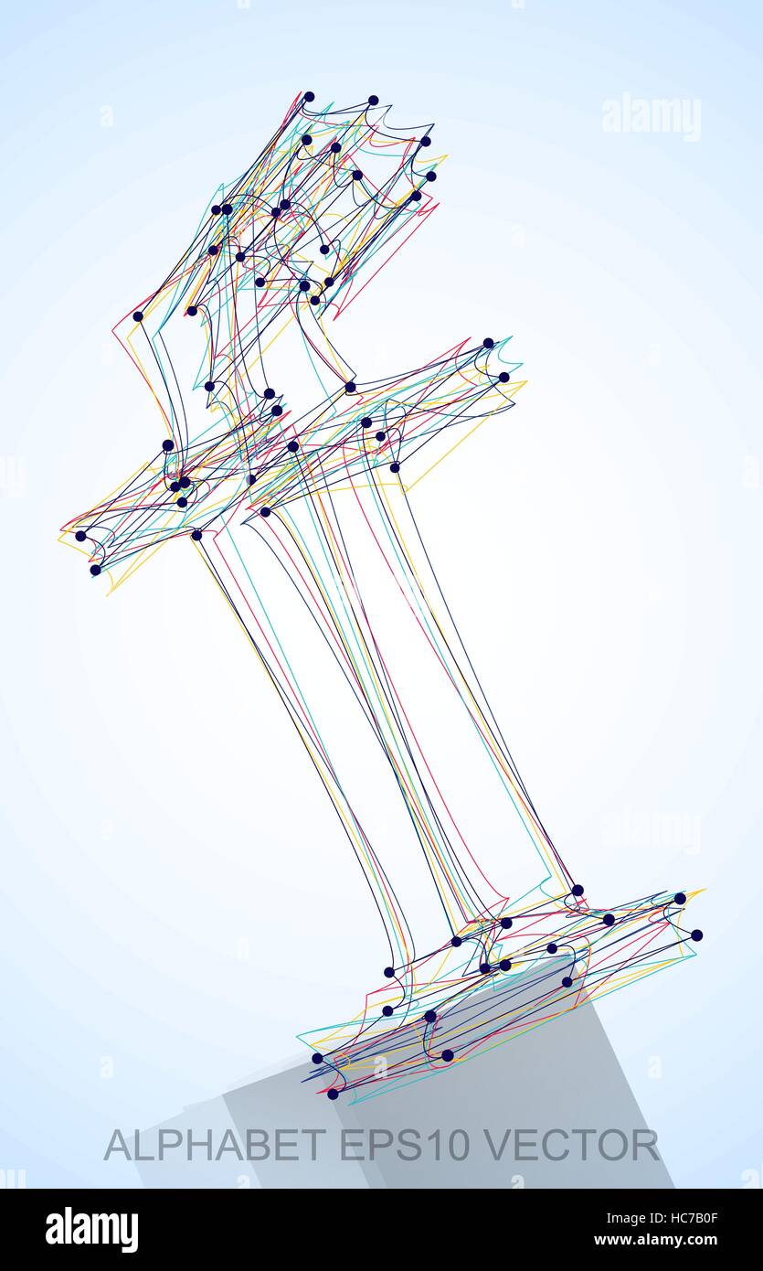 Abstract illustration of a Multicolor sketched F with Reflection. Hand ...