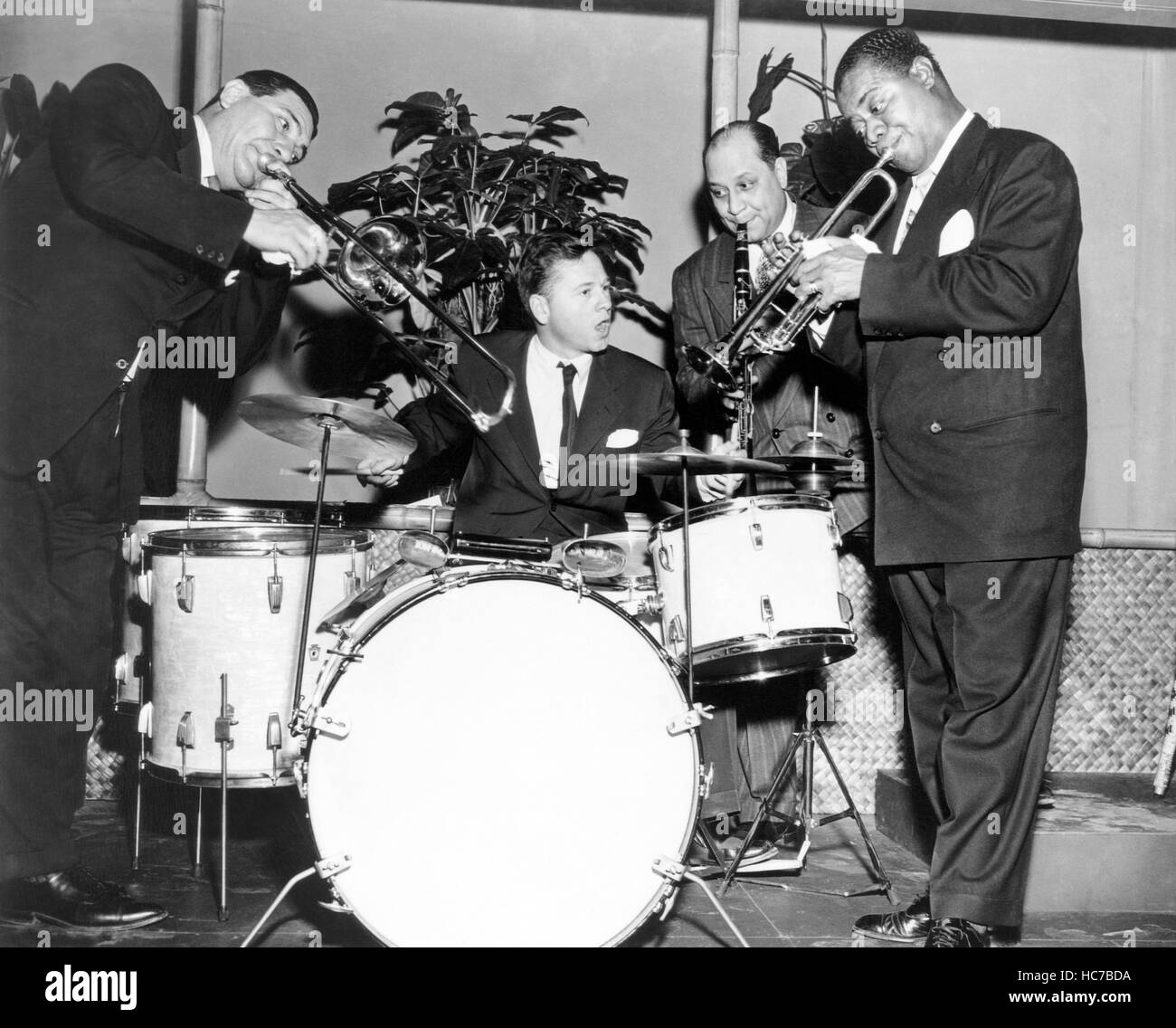 THE STRIP, from left: Jack Teagarden, Mickey Rooney, Barney Bigard ...