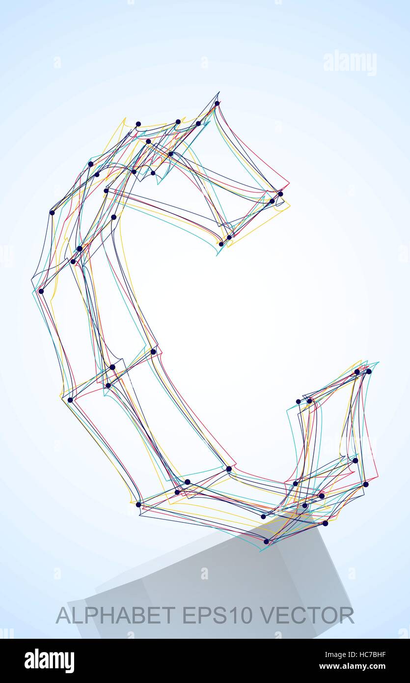 Abstract illustration of a Multicolor sketched C with Reflection. Hand ...