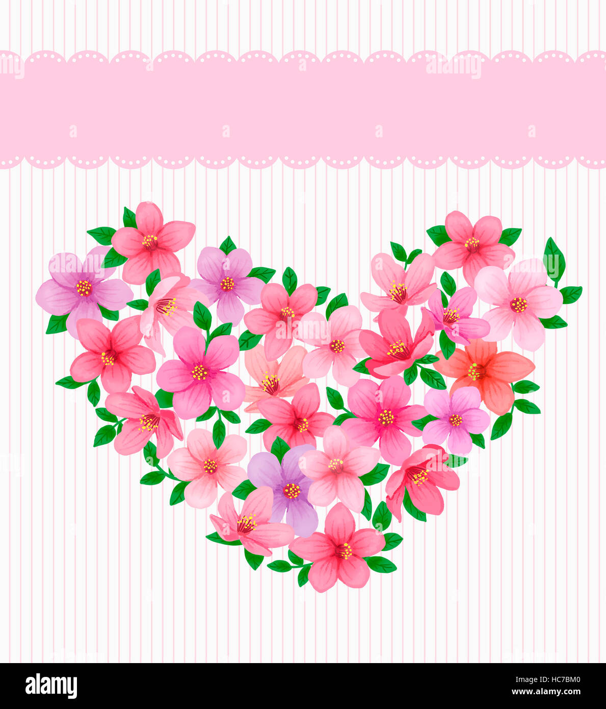 Card with heart of flowers Stock Photo - Alamy