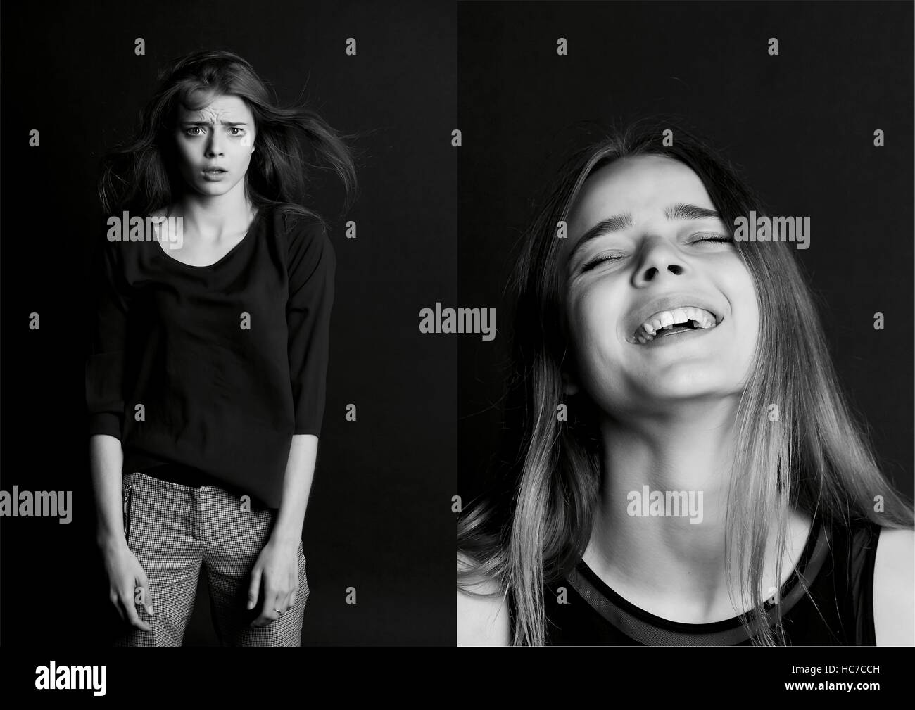 Tense and relaxed smiling girl's face. Stress relaxation Stock Photo ...