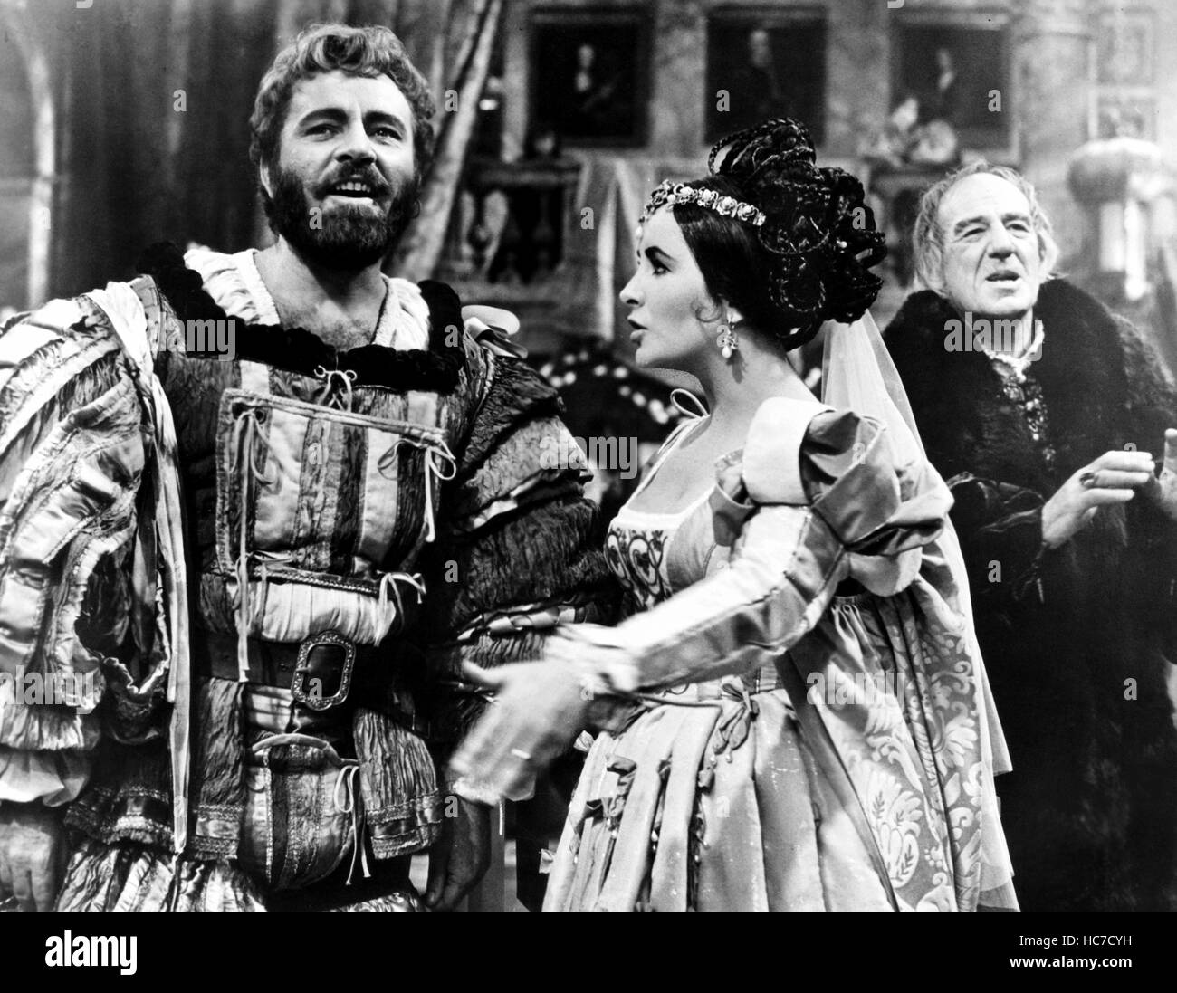 THE TAMING OF THE SHREW, from left, Richard Burton, Elizabeth Taylor, Michael Hordern, 1967 ...