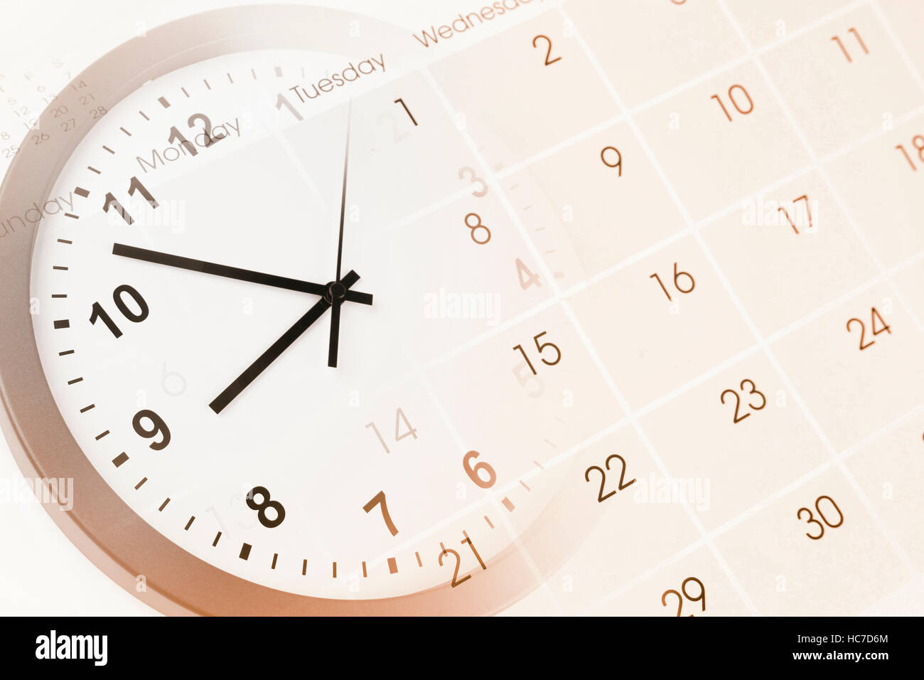 Clock face and calendar composite Stock Photo - Alamy