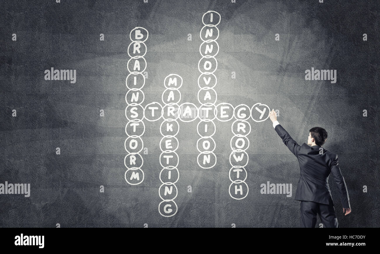 Seminar trainer draw on chalkboard Stock Photo - Alamy