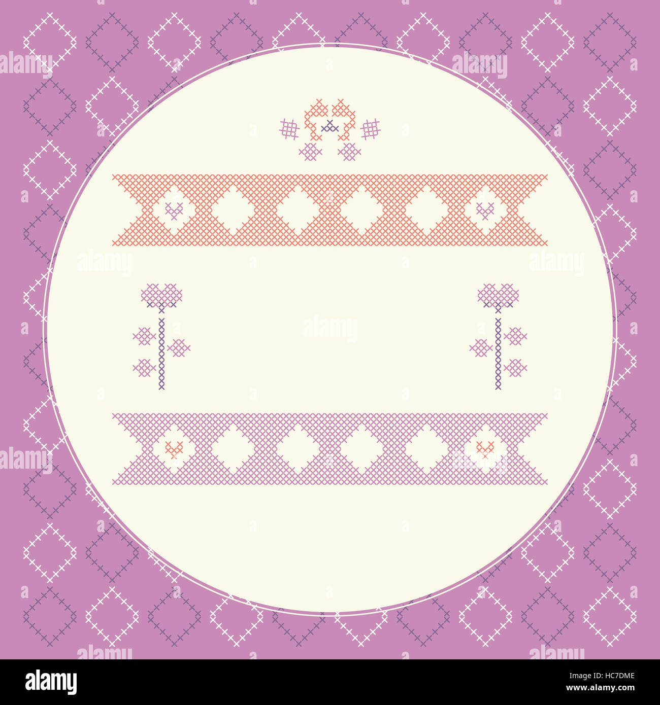 Invitation card with cross stitch patterns of ribbons Stock Photo - Alamy