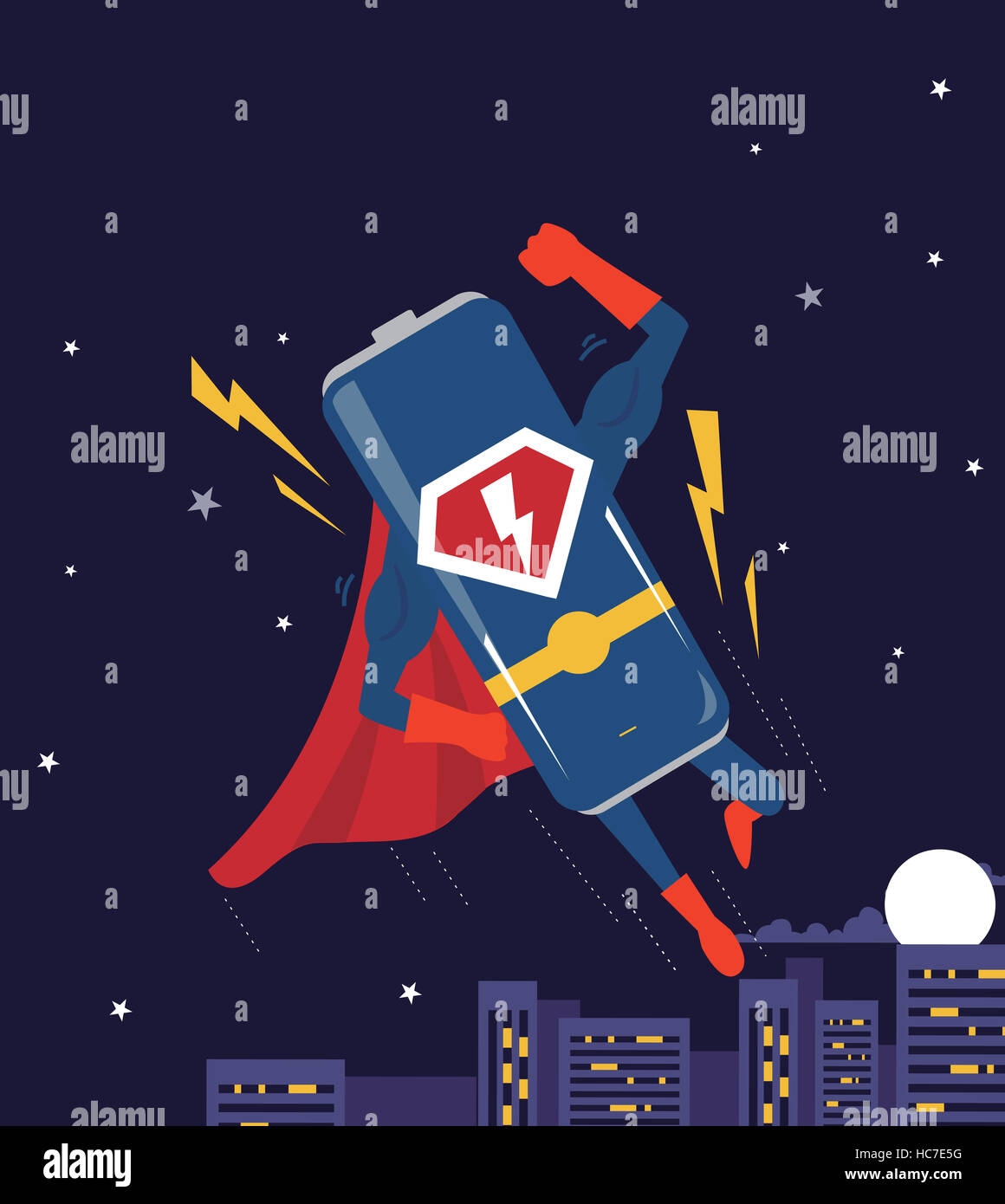 Illustration of battery personified as a super man Stock Photo - Alamy